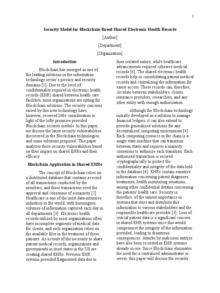 Computer Science Paper Pdf Electronic Health Record Security