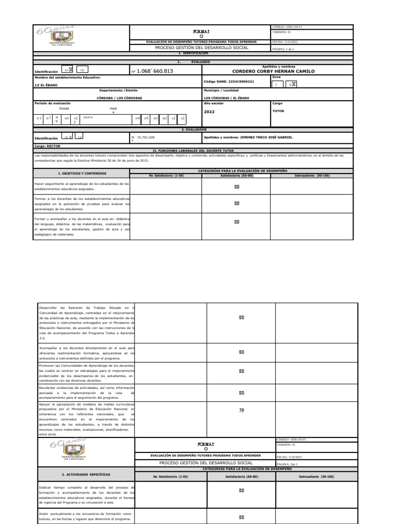 Evaluación de Desempeño PTA 2022 | PDF | Enseñando | Evaluación