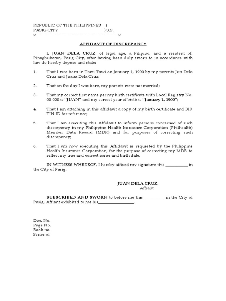 Affidavit of Discrepancy for PhilHealth | PDF