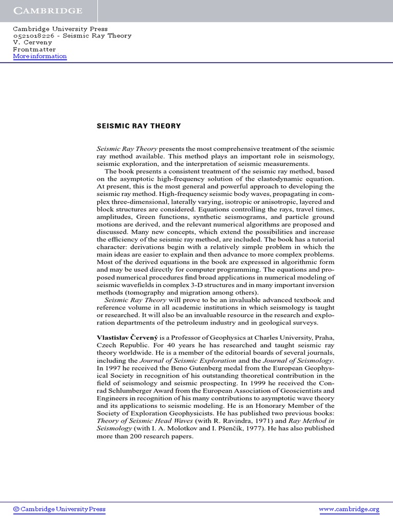 Seismic Ray Tracing Cerveny Info | PDF | Waves | Seismology