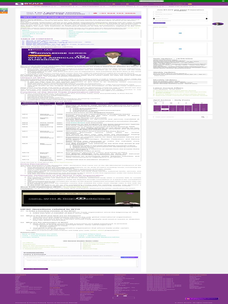 World Trade Organization Wto Upsc International Organizations Pdf