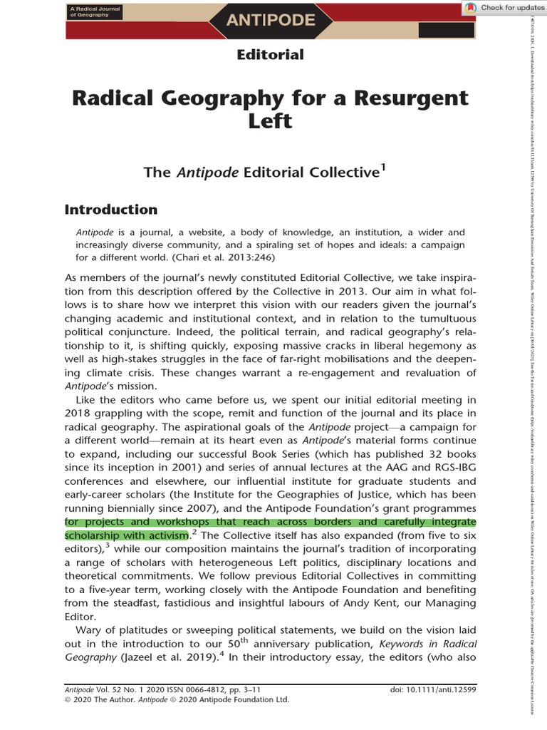 Antipode - 2020 - Radical Geography For A Resurgent Left | PDF ...
