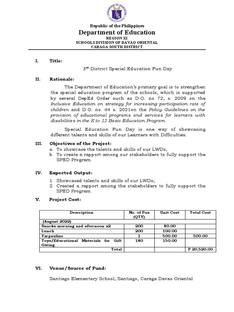 Activity Design Sped Fun Day | PDF