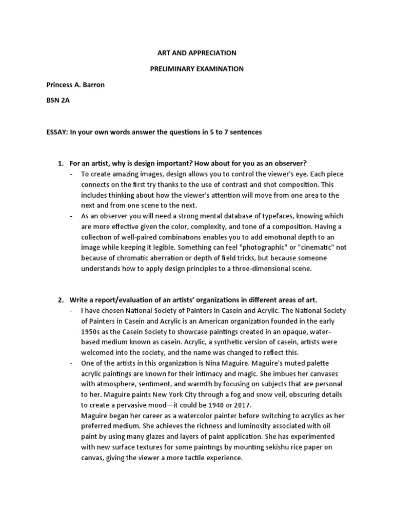 Barron - Art App Prelim Exam Perps | Download Free PDF | Paintings ...