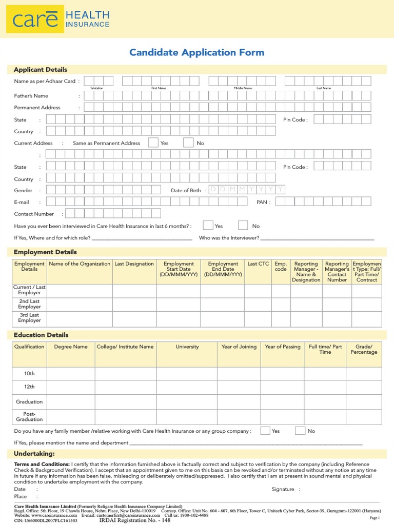 Candidate Application Form: Applicant Details | PDF