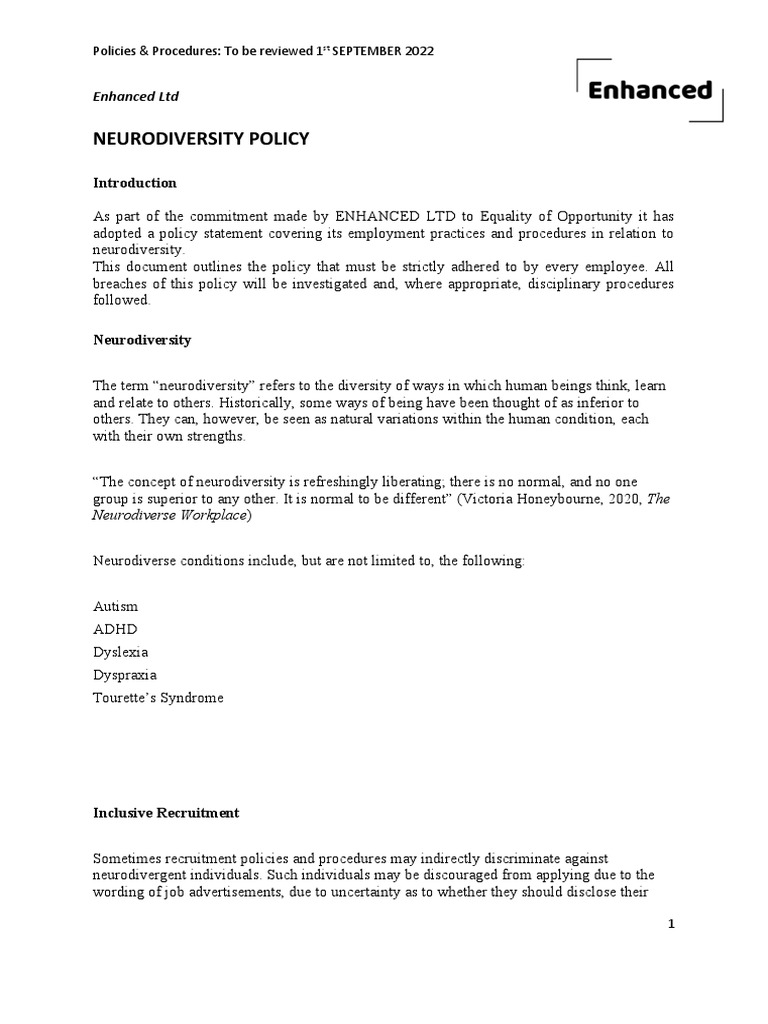 Enhanced LTD - Neurodiversity Policy | PDF | Behavioural Sciences ...