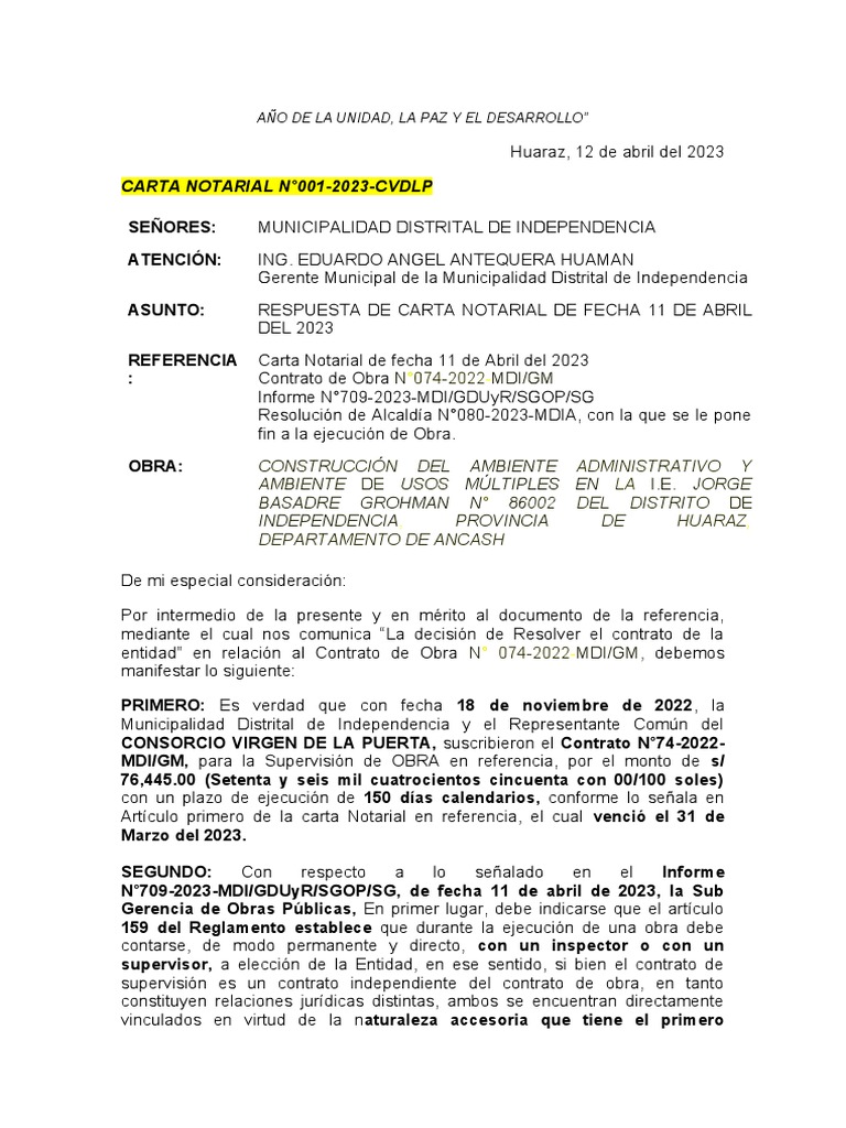 Respuesta Carta Notarial | PDF | Justicia | Crimen y violencia