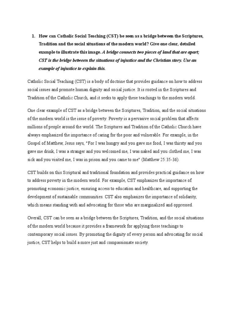 How Can Catholic Social Teaching (CST) Be Seen As A Bridge Between The ...