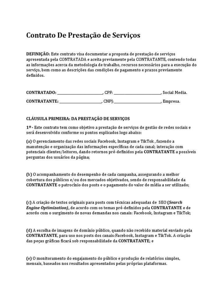 Modelo de Contrato para Social Media | PDF | Facebook | Rede social