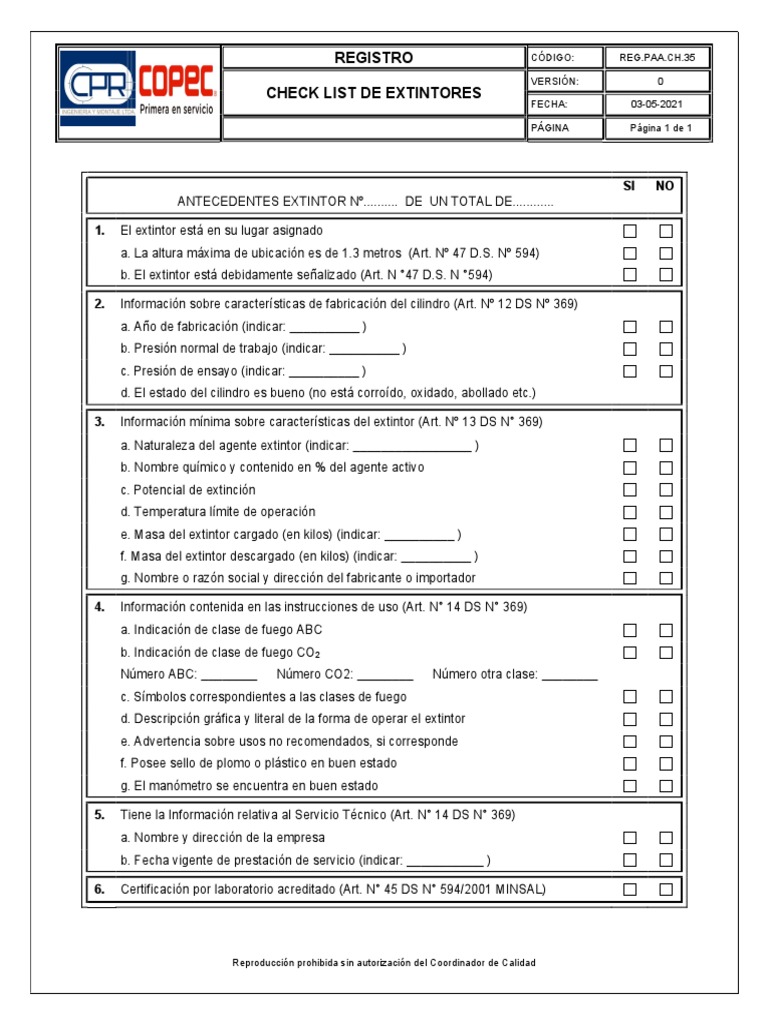Check List Extintores | PDF | Materiales | Ciencias fisicas