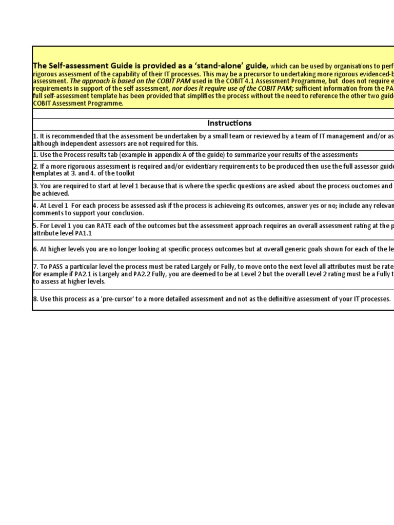 Self Assessment Templates Cobit Pdf Information Quantitative Research