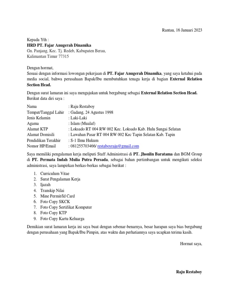 Berkas Lamaran | PDF