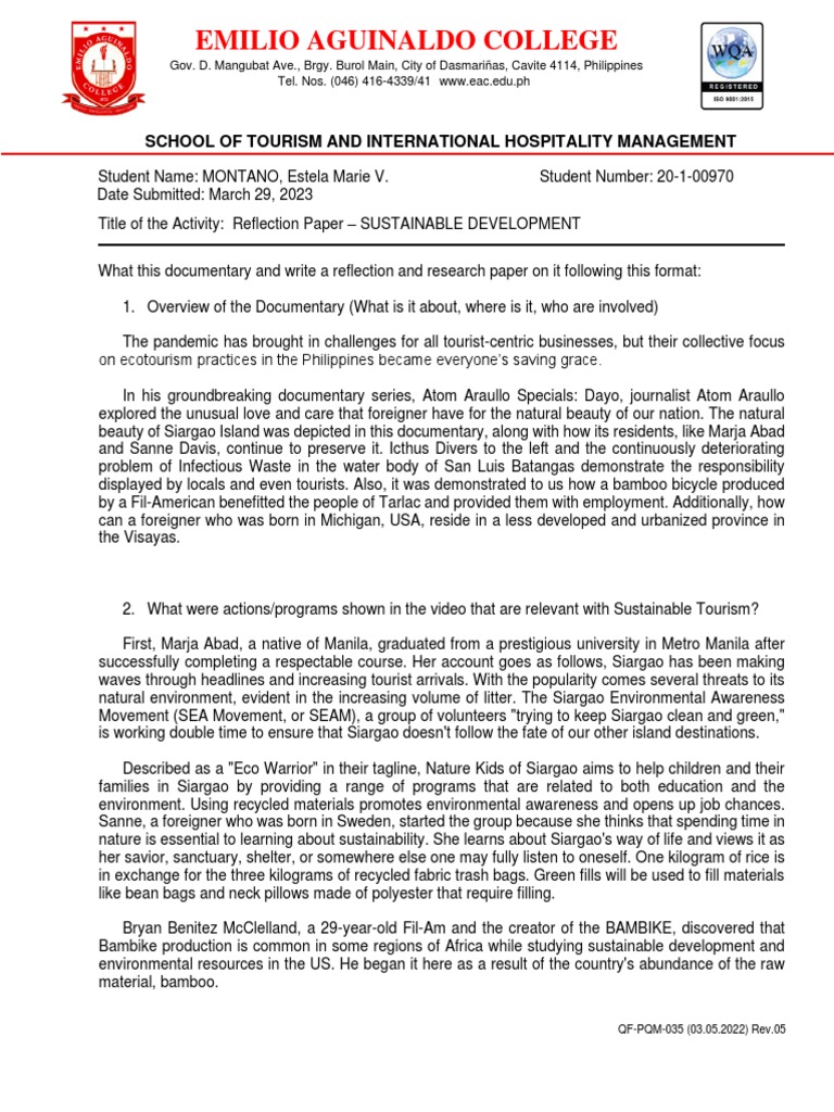 Reflection Paper On Dayo by Atom Araullo | PDF | Thought | Environmentalism