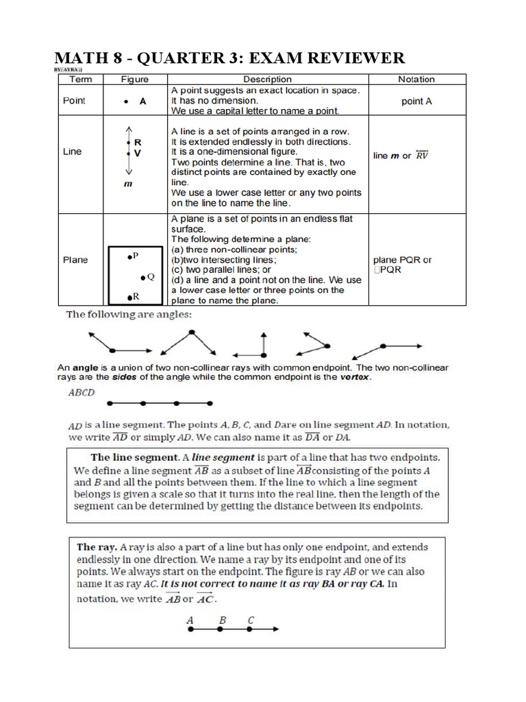 Math 8 Q3 Exam Reviewer | PDF | Classical Geometry | Euclid