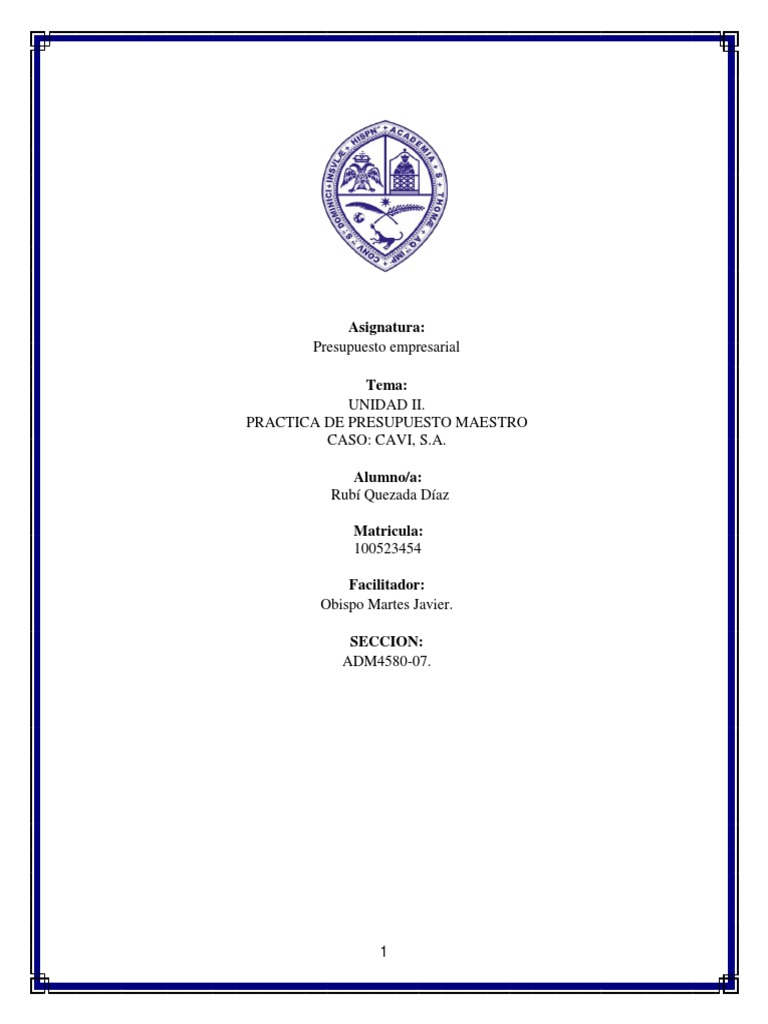 Practica de Presupuesto Emp Unidad II | PDF | Presupuesto | Negocios económicos