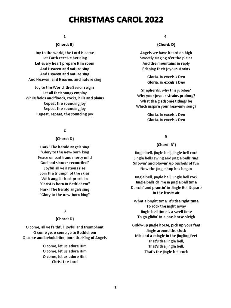 Christmas Carol Song Sheet | Download Free PDF | Christmas