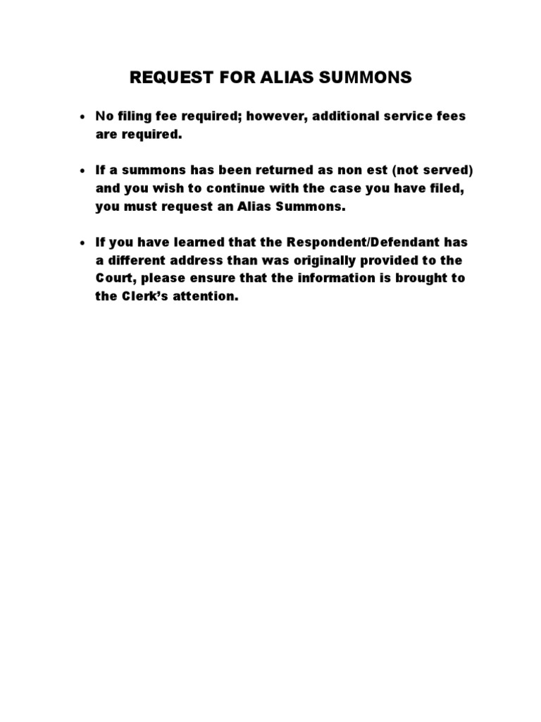 Alias Summons Request | PDF Alias Summons Request | PDF