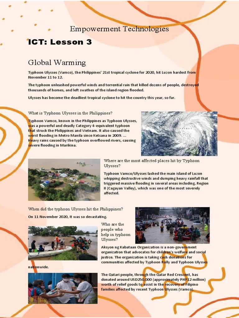 Empowerment Technologies ICT: Lesson 3 Global Warming: What Is Typhoon Ulysses in The ...