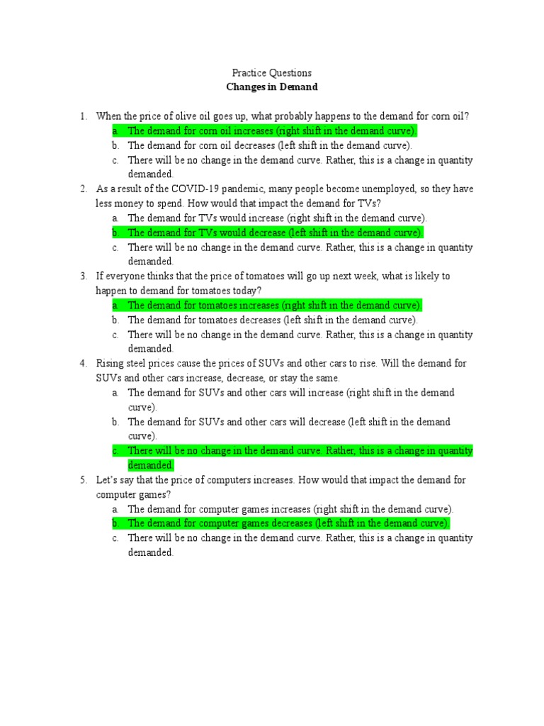 Demand Changes Practice Questions | PDF