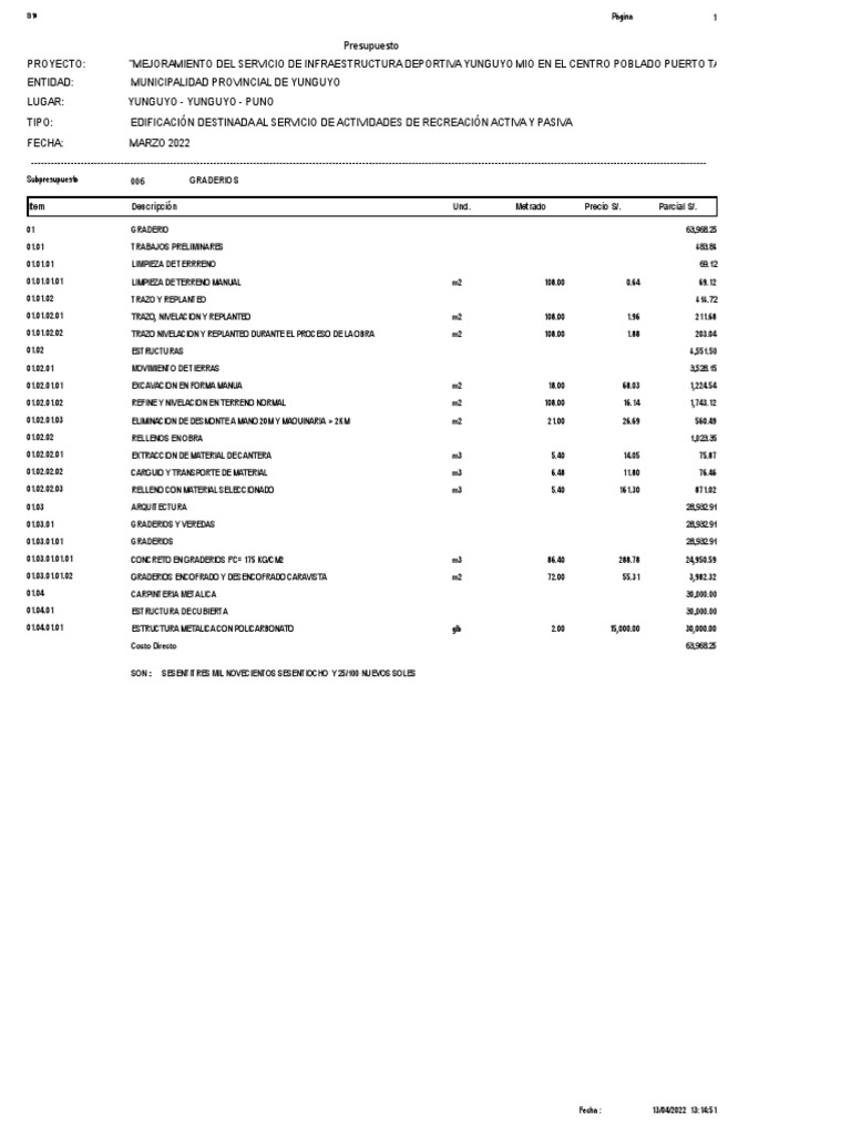 Presupuesto Tapoje (Adicional) | PDF