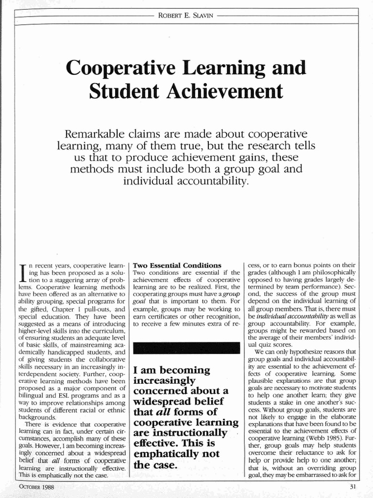 Cooperative Learning and Student Achievement. | PDF