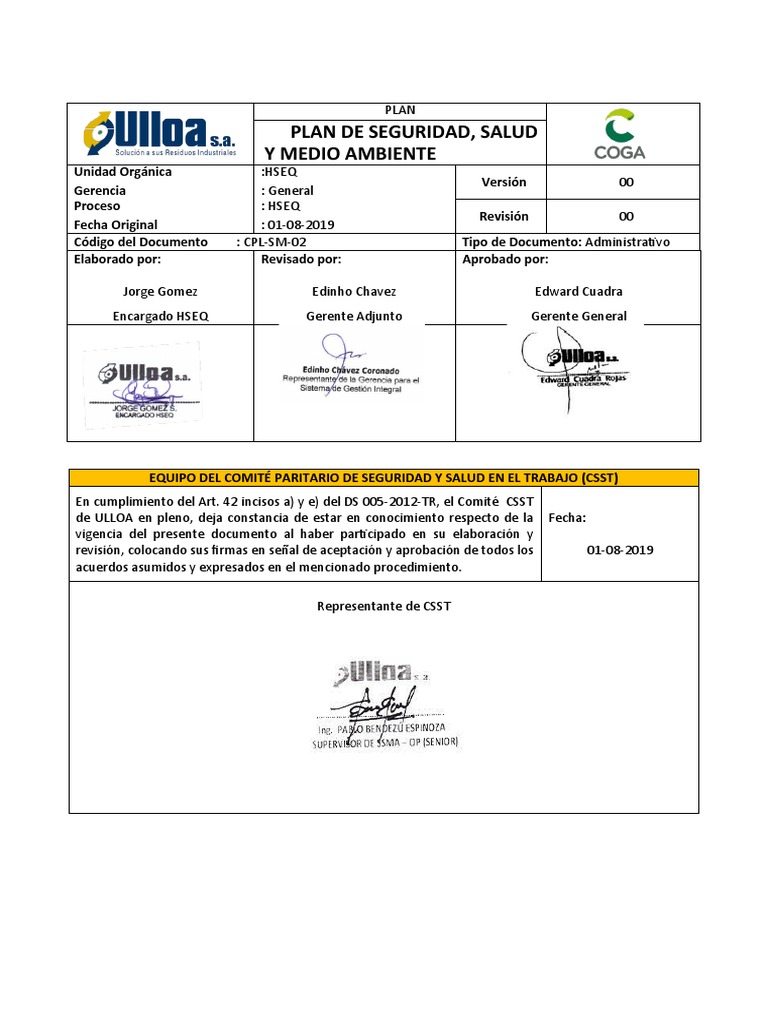 CPL - SM-01 Plan de Seguridad, Salud y Medio Ambiente Costa | PDF | Reclutamiento | Valores
