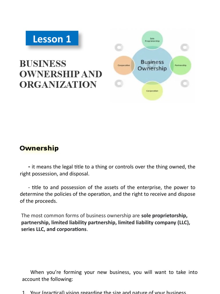Lesson 1: Business Ownership and Organization | PDF | Partnership ...