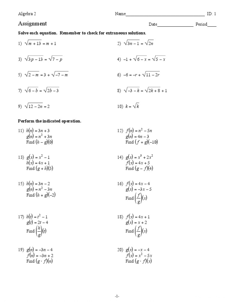 Assignment: Solve Each Equation. Remember To Check For Extraneous ...