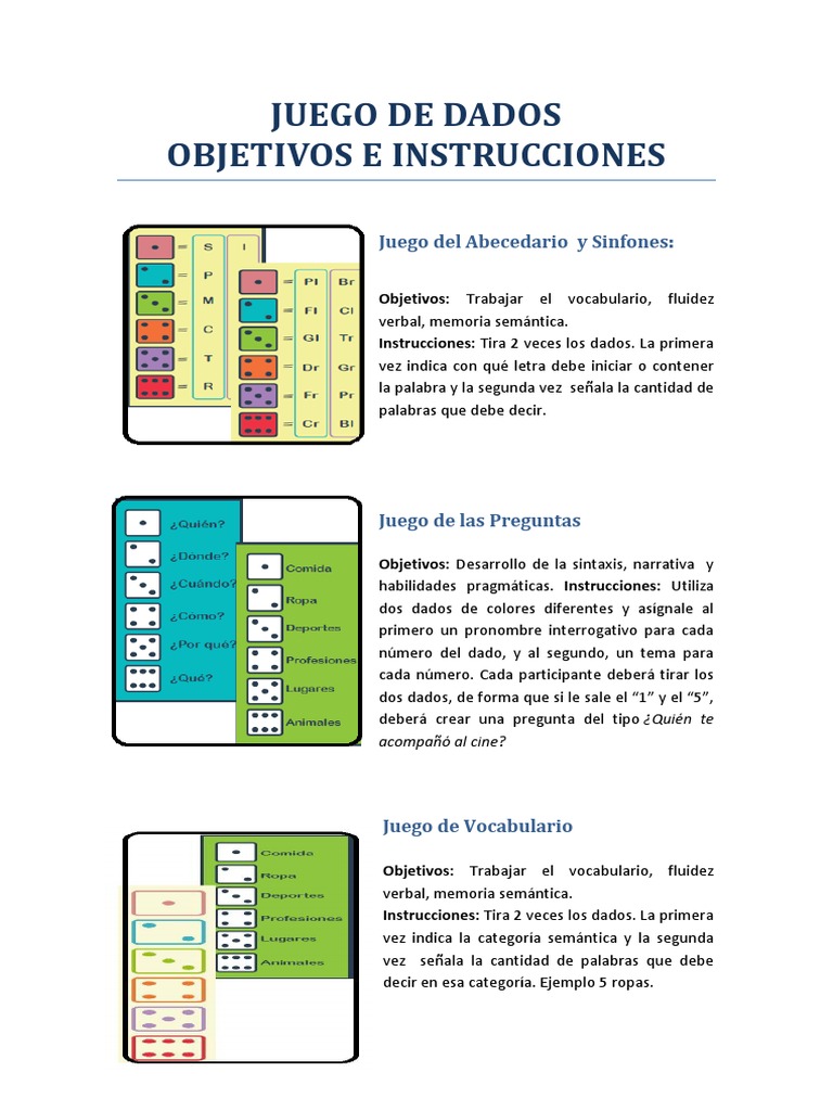 Juegos de Dados para Expresión Oral | PDF | Artes del Lenguaje y ...