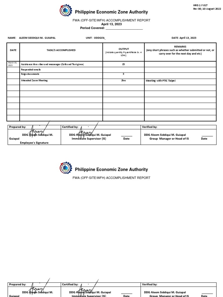 FWA ACCOMPLISHMENT REPORT DDG Aleem | PDF