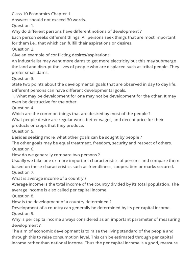 Class 10 Economics Chapter 1 | PDF | Human Development Index | Poverty