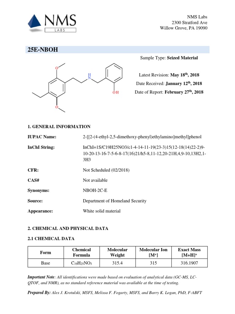 25E-NBOH: Important Note: All Identifications Were Made Based On ...