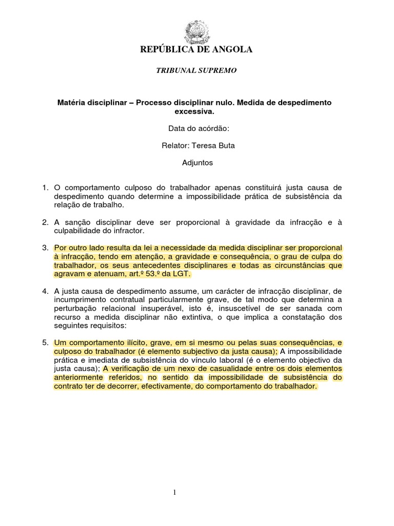 Ácordão Processo Disciplinar | Download grátis PDF | Sentença (jurídico ...