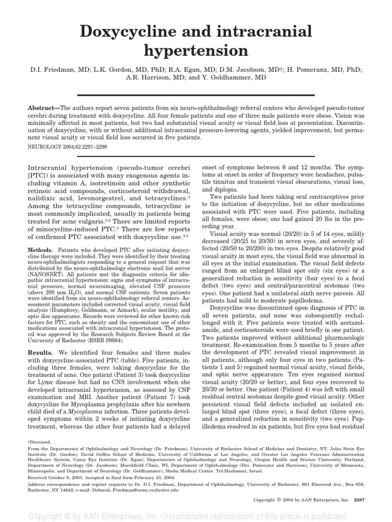 Doxycycline and Intracranial Hypertension Friedman (2004) | PDF | Health Care | Nervous System