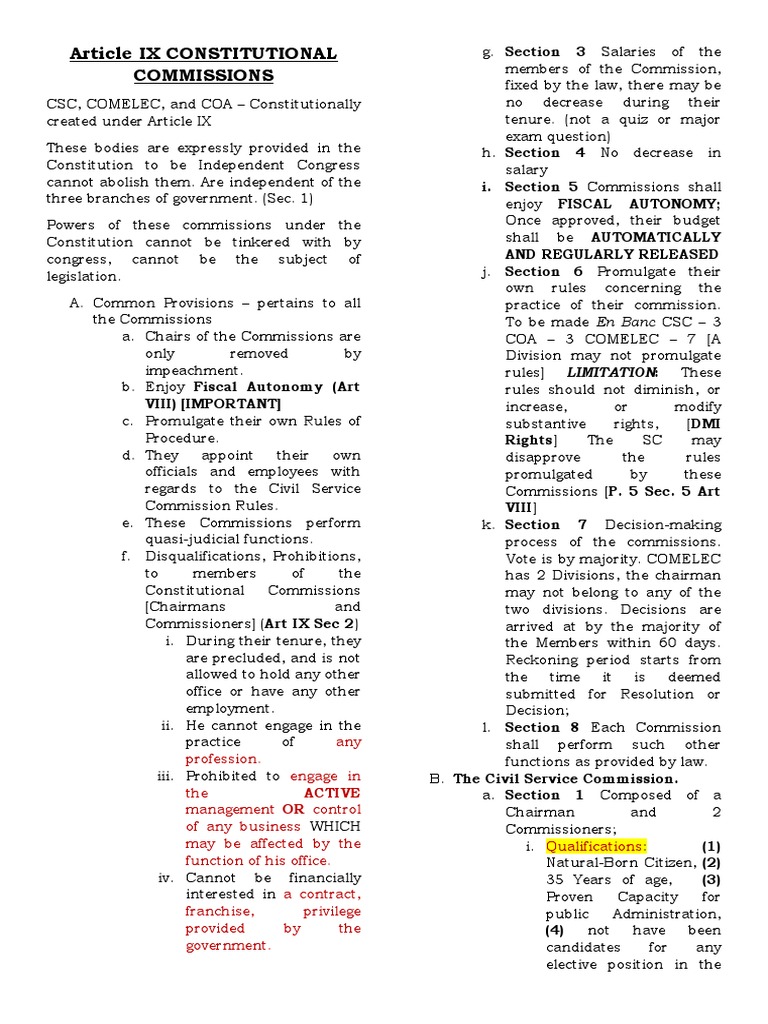 Article Ix Constitutional Commissions: I. Section 5 Commissions Shall | PDF | Commission On ...
