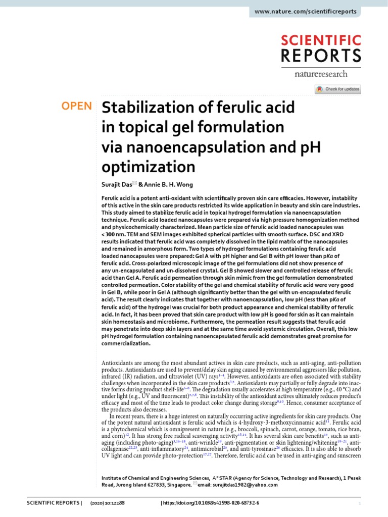 Stabilization of Ferulic Acid in Topical Gel Formulation Via ...