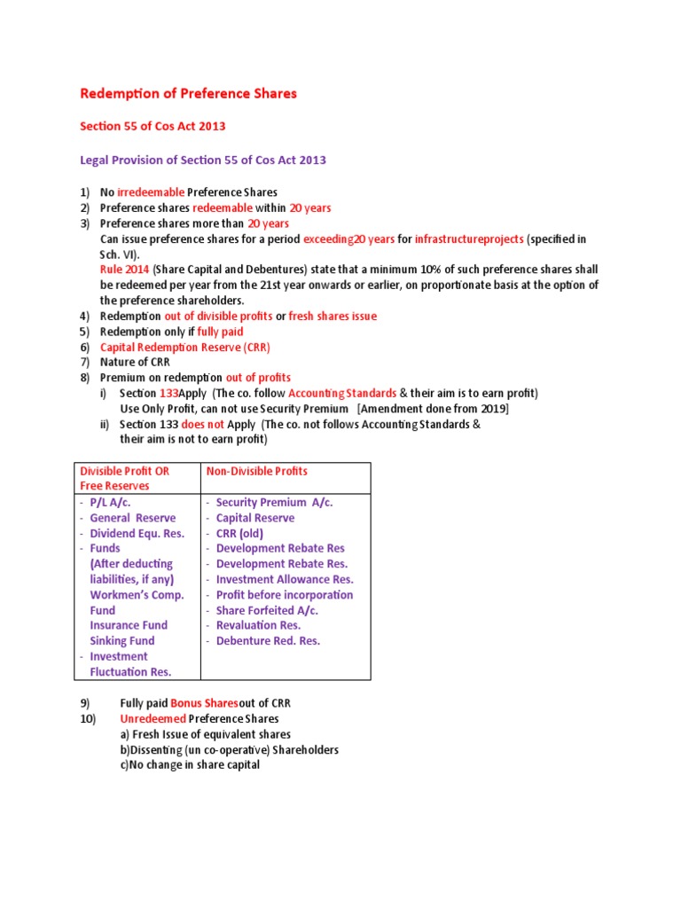 Redemption of Preference Shares Overview | PDF | Preferred Stock ...