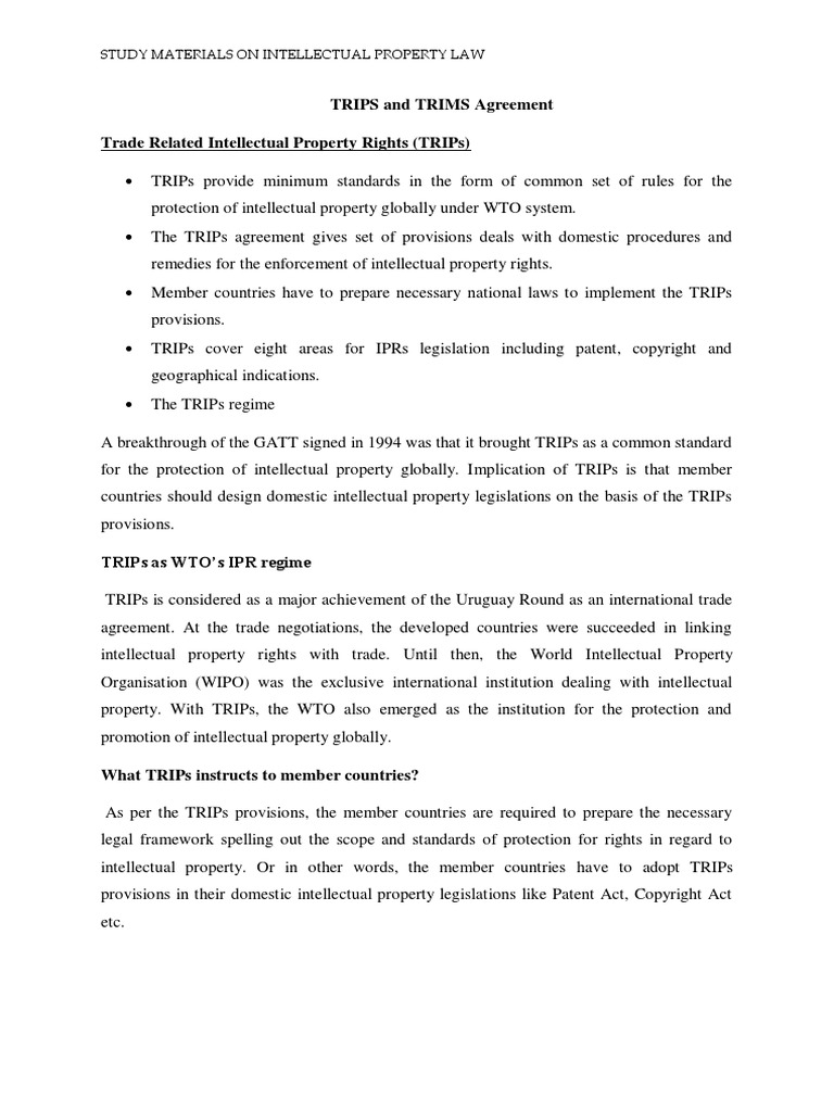 Trips and Trims | PDF | Trips Agreement | World Trade Organization