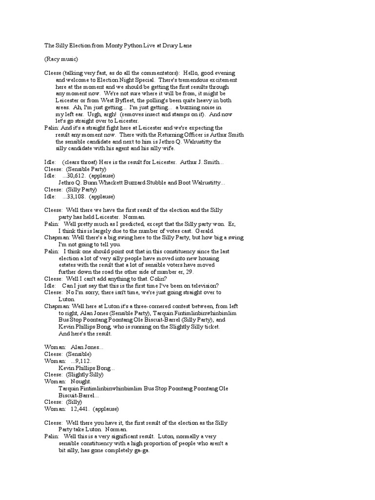 Election Sketch | PDF | British Comedy Troupes | Monty Python