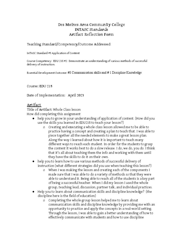 Intasc Standard 5 | PDF | Lesson Plan | Behavior Modification