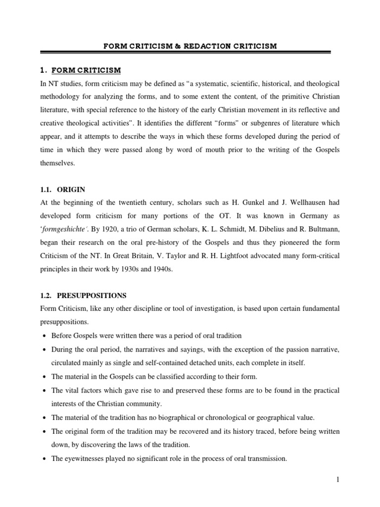 Understanding Form and Redaction Criticism | PDF | Biblical Criticism ...