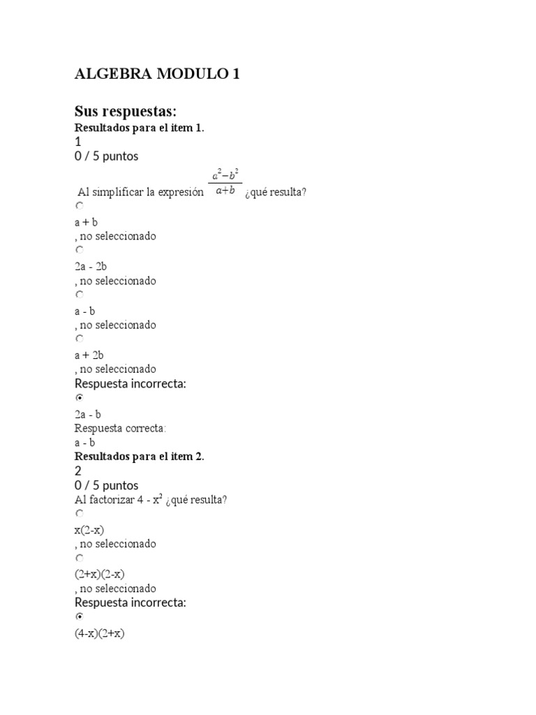Ejercicios de Álgebra: Respuestas y Factores | PDF | Matemáticas