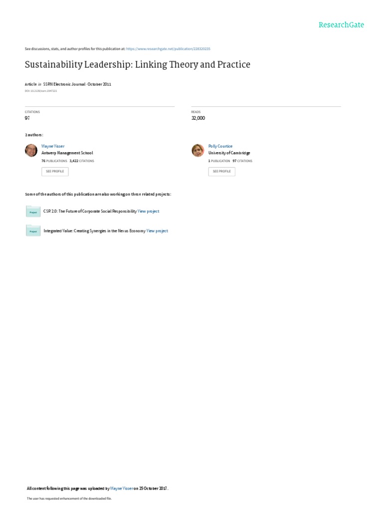 Sustainability Leadership Linking Theory and Pract | PDF | Leadership ...