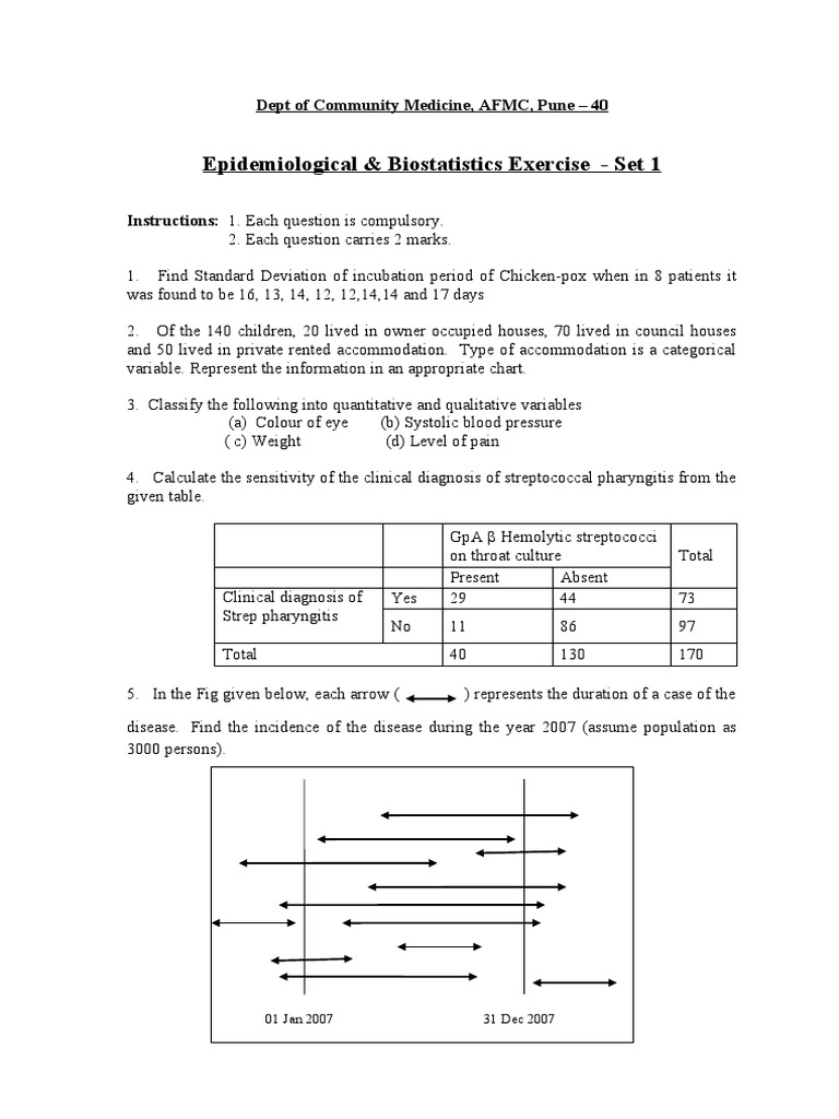 Epidemiological & Biostatistics Exercise - Set 1: Dept of Community Medicine, AFMC, Pune - 40 ...