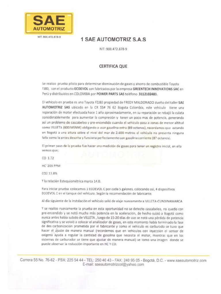 Ahorro Combustible SAE AUTOMOTRIZ | PDF