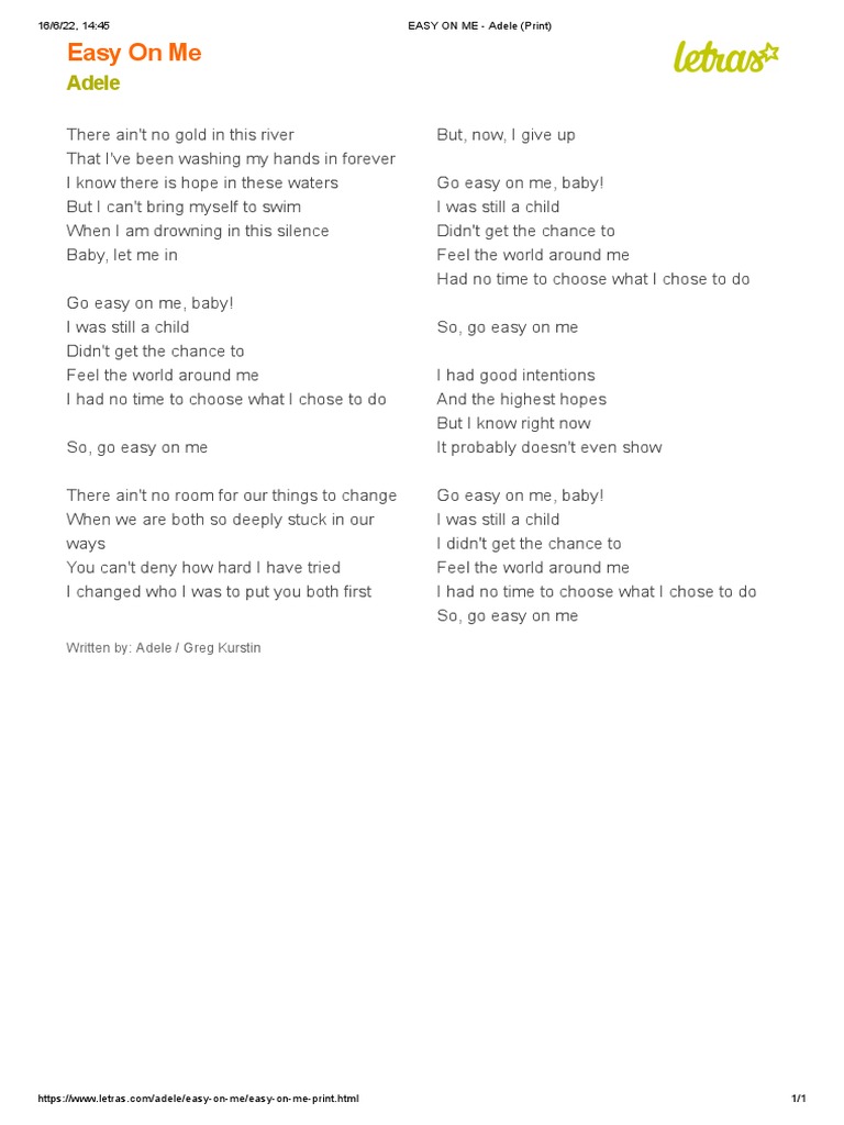 EASY ON ME - Adele (Print) | PDF | Self-Improvement