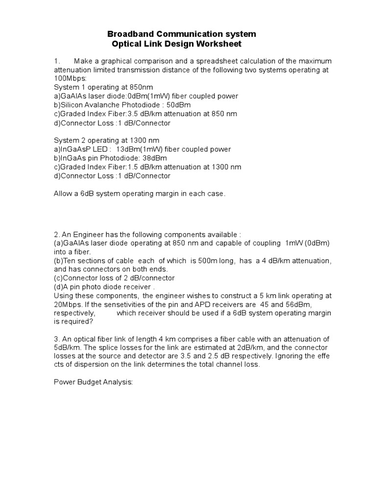 BCS Tut Questions | PDF | Optical Fiber | Dispersion (Optics)