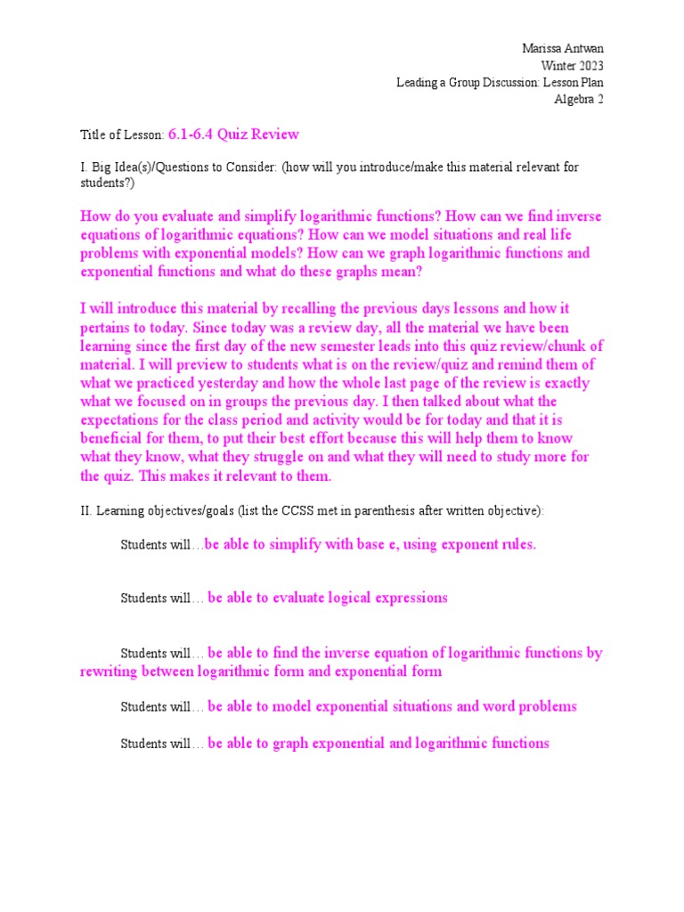 Leading Mathematical Discourse Lesson Plan | PDF | Exponential Function ... Leading Mathematical Discourse Lesson Plan | PDF | Exponential Function ...