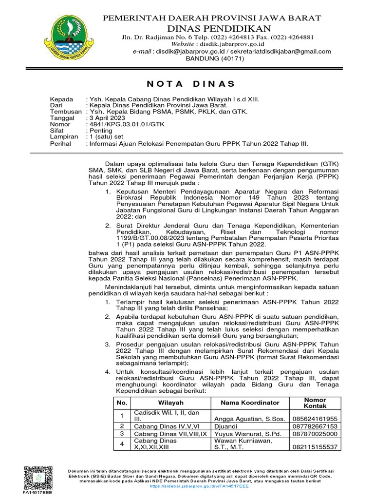 Nota Dinas - Informasi - Ajuan - Relokasi - Penem - 03042023153345 | PDF