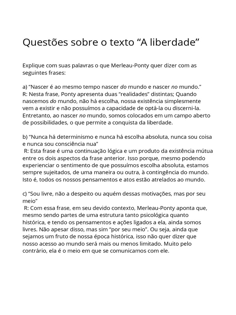 Questões Sobre o Texto "A Liberdade" | PDF